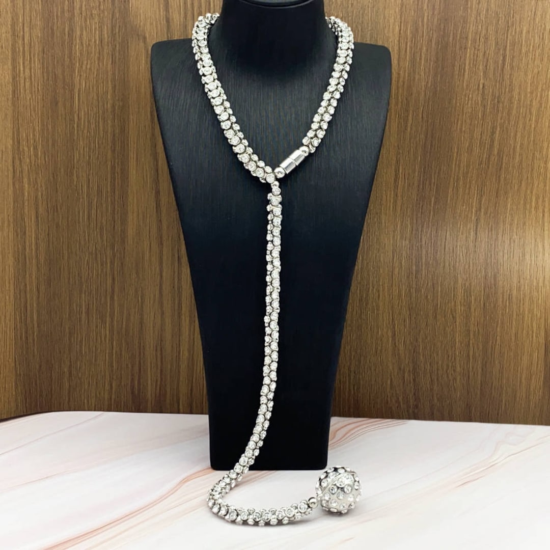 Trinny Woodall Inspired Necklace, Lariet Long Crystal Necklace, Crystal ...