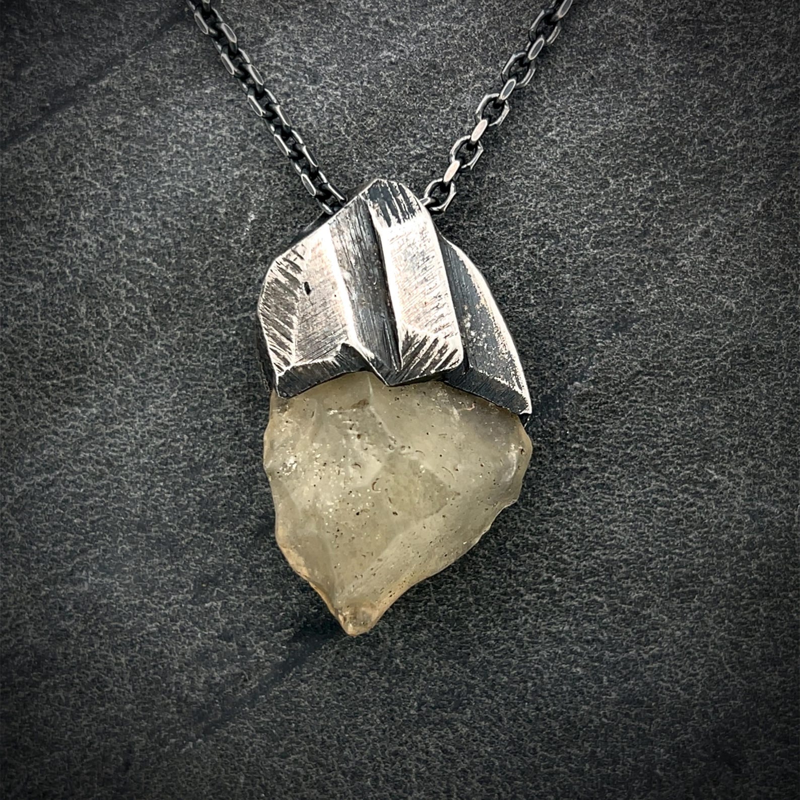 Libyan Desert Glass Silver Necklace: Raw Crystal Talisman, Sterling ...
