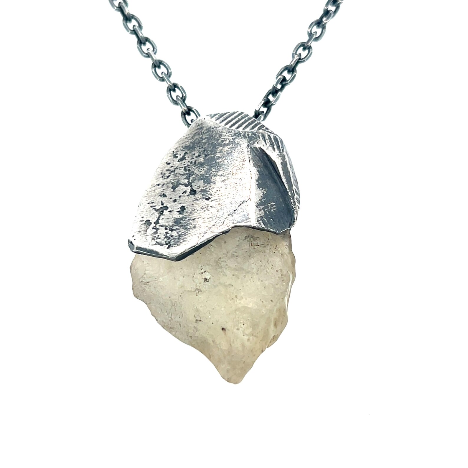 Libyan Desert Glass Silver Necklace: Raw Crystal Talisman, Sterling ...