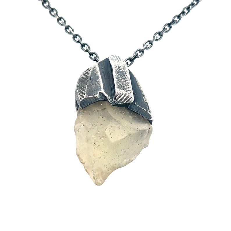 Libyan Desert Glass Silver Necklace: Raw Crystal Talisman, Sterling ...