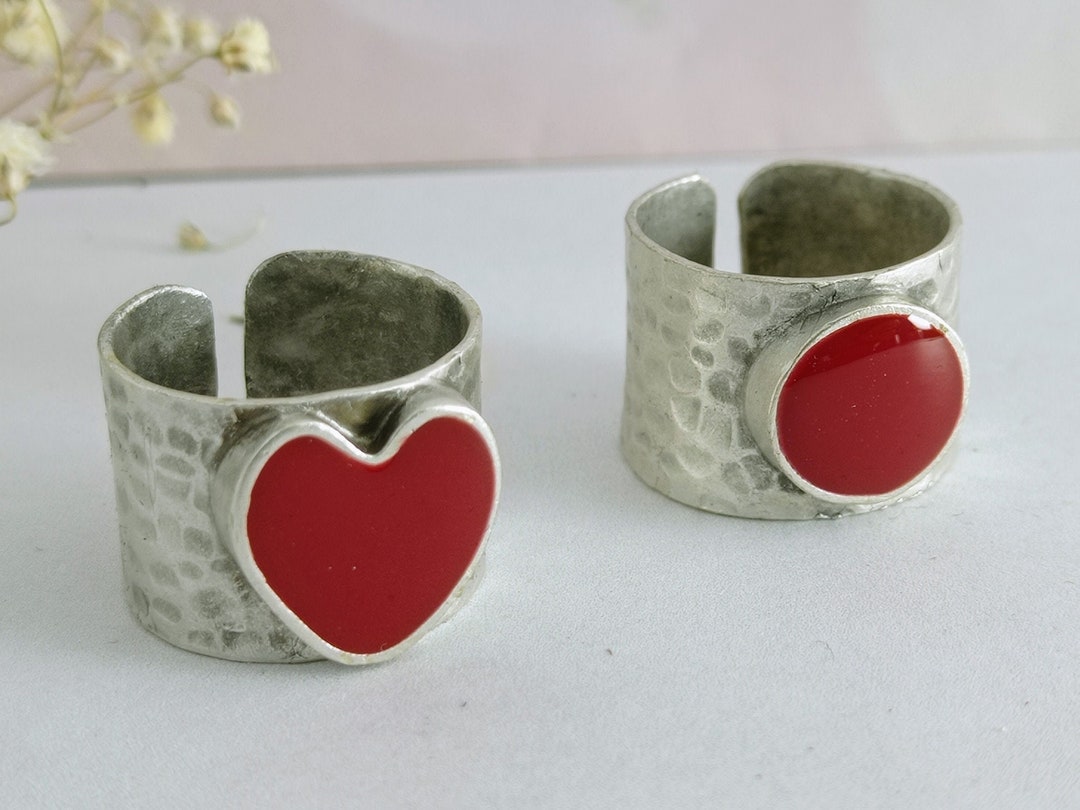 Heart and Round Chunky Band Set, Mix Matching Bestie Bff Band Ring ...