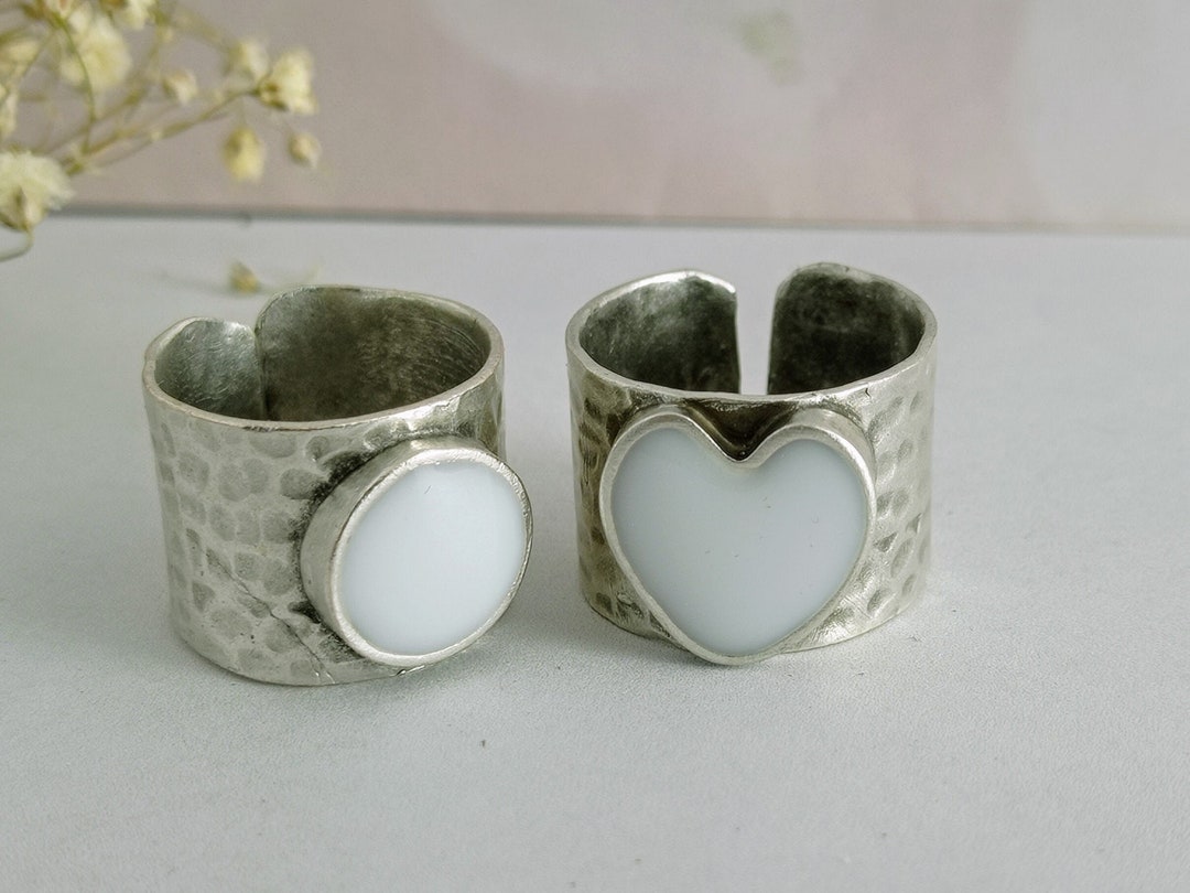 Wide Chunky Open Band Rings, Ring Set in Silver, Friendship Rings, Pair ...