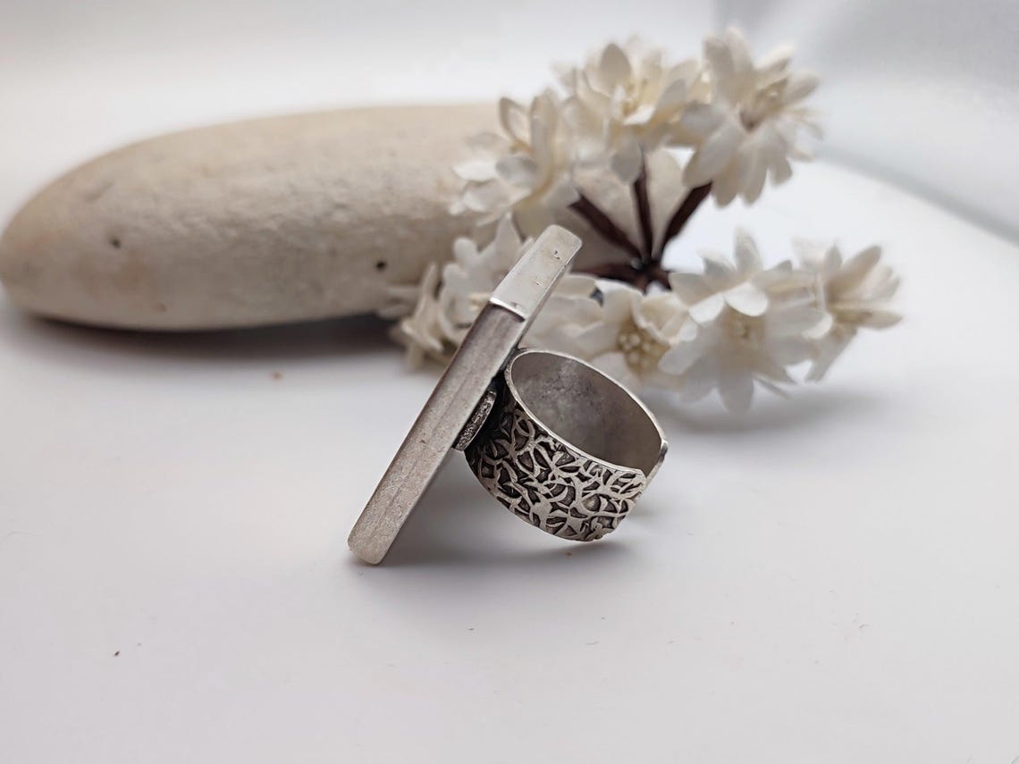 Blue and Gold Large Square Statement Ring, Flat Chunky Silver Ring, Adjustable Ring - Etsy