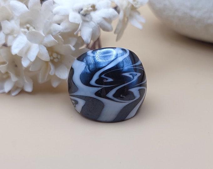 Black and White Murano Glass Ring, Chunky Ring, Dome Ring, Wide Band ...