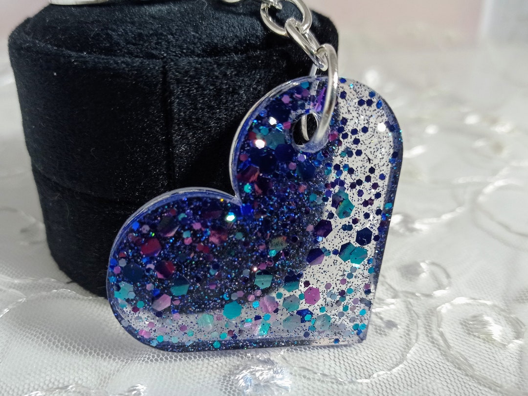 Loved Heart Blue Shimmer Keychian, Heart Shaped Hand Bag Charm Keyring ...