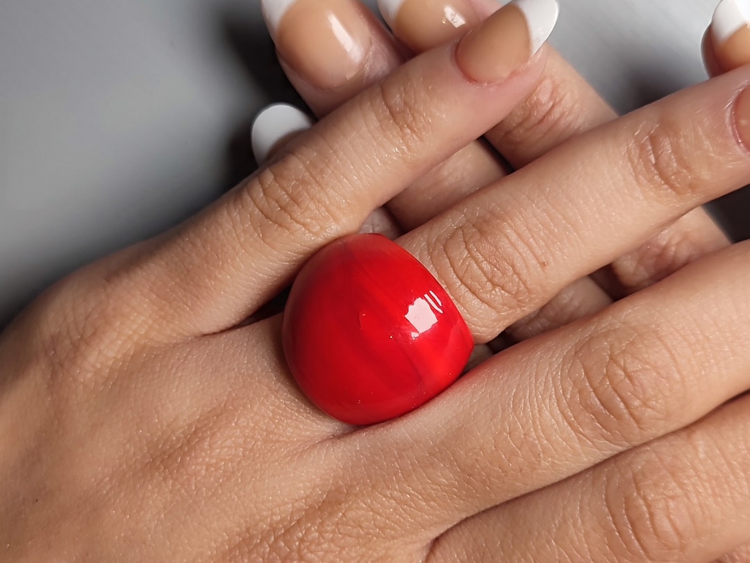 Scarlet Red Statement Glass Ring, Murano Style Glass Ring, Y2k Chunky ...