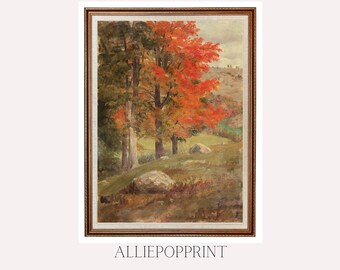 Autumn Pumpkins Painting, Wall Decor Digital Art Print, Fall Leaves ...