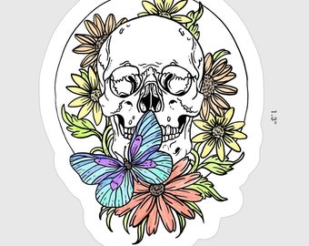 Flower Skull Sticker - Etsy
