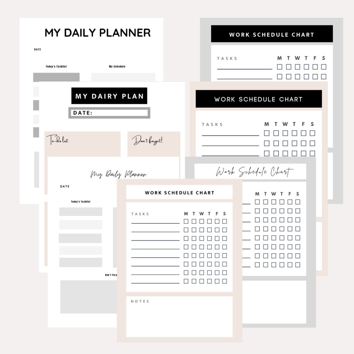 Daily Planner Printable Minimalist Work Schedule Chart Work - Etsy