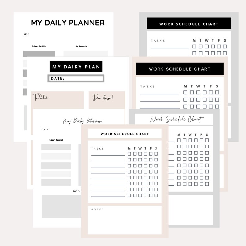 Daily Planner Printable Minimalist, Work Schedule Chart, Work Planner ...