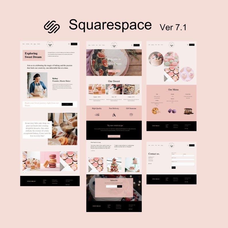 Pink Squarespace 7.1 Template, Website Design Small Business, Responsive Design for Creative ...