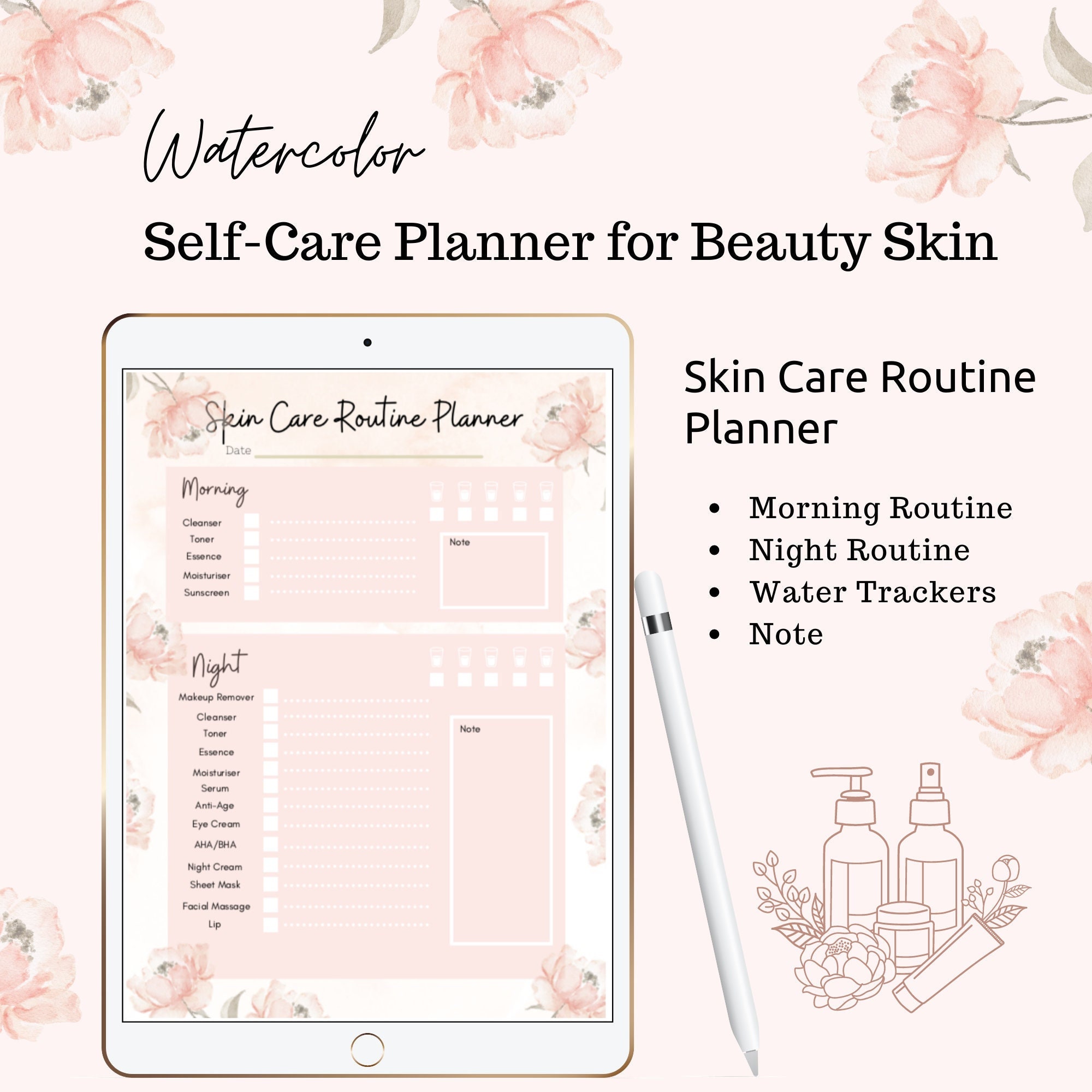 Beauty Skin Care Routine, Self Care Planner Daily for iPad Tablet ...