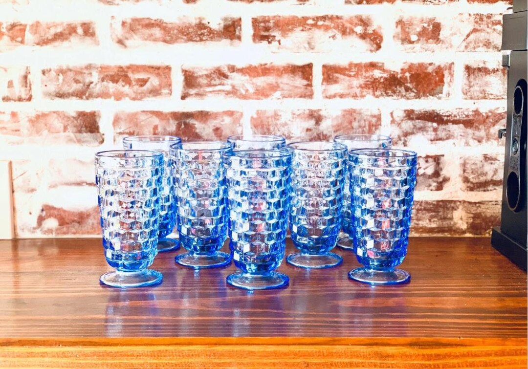 4 Blue Whitehall Vintage Tumbler Glass Glasses Drinking Diamond Dining ...