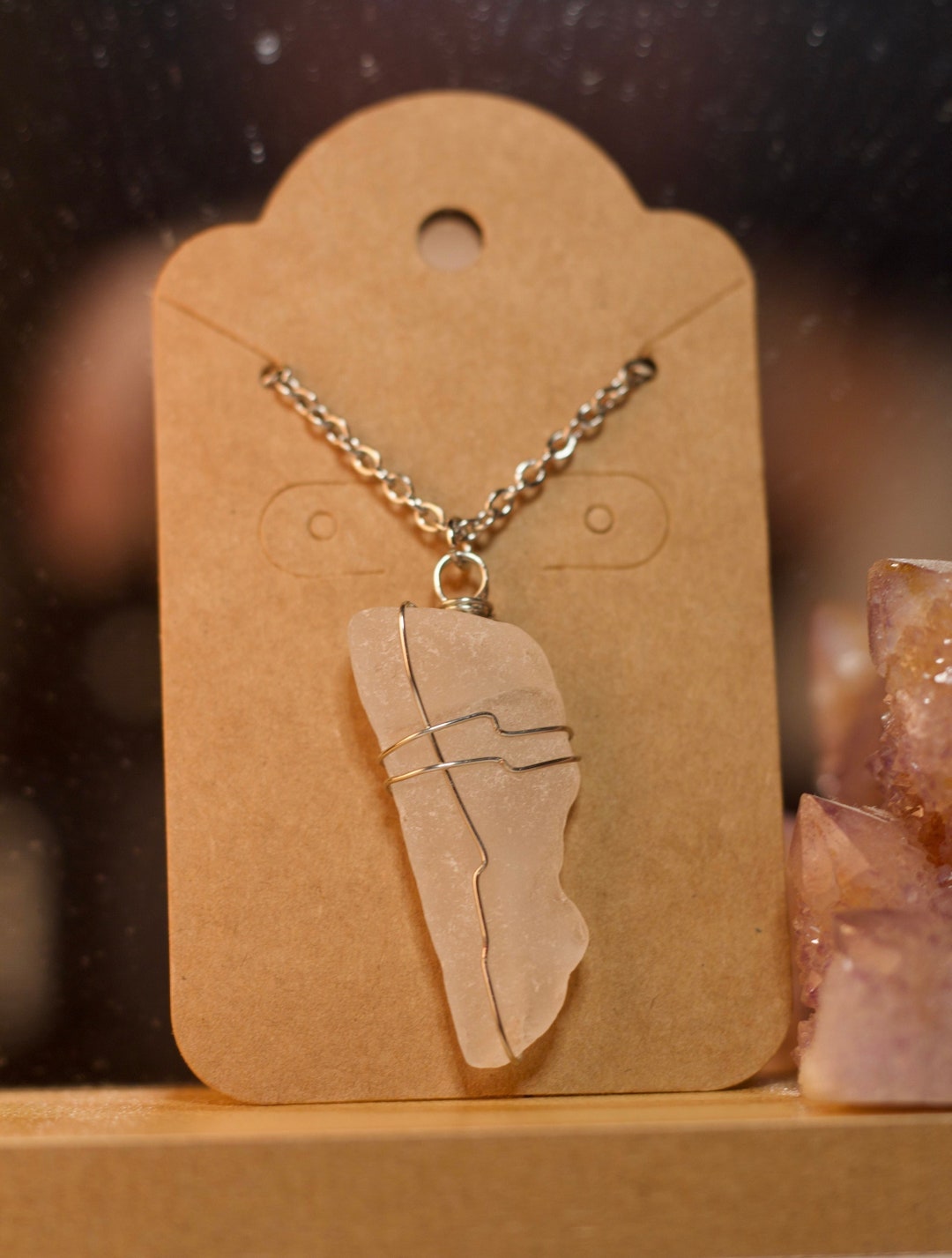 Lightning Bolt Shaped Sea Glass Wire Wrapped Pendant With Chain - Etsy
