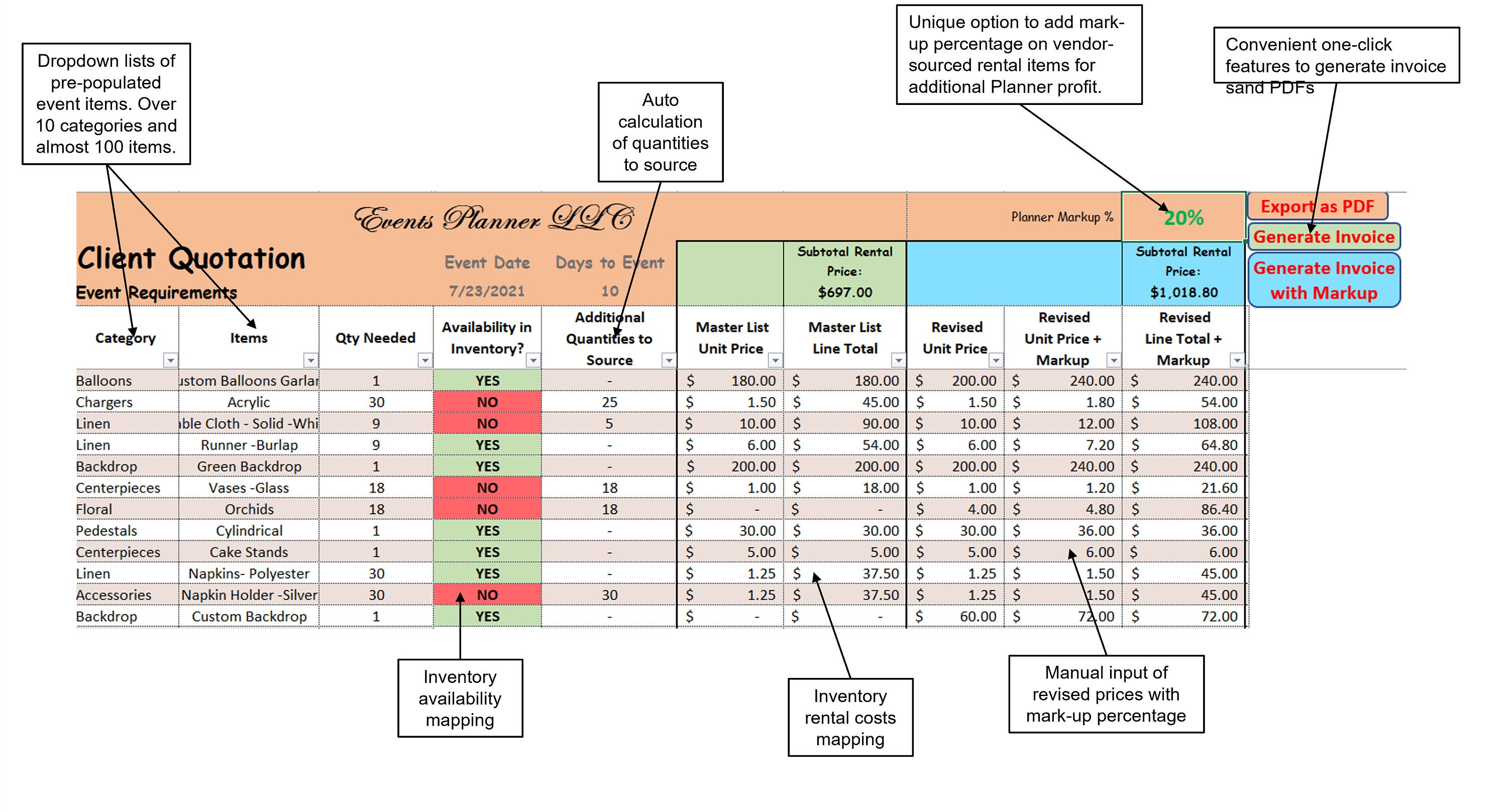 Bundle [inventory Tracker + Client Price Quote + Vendor Price ...