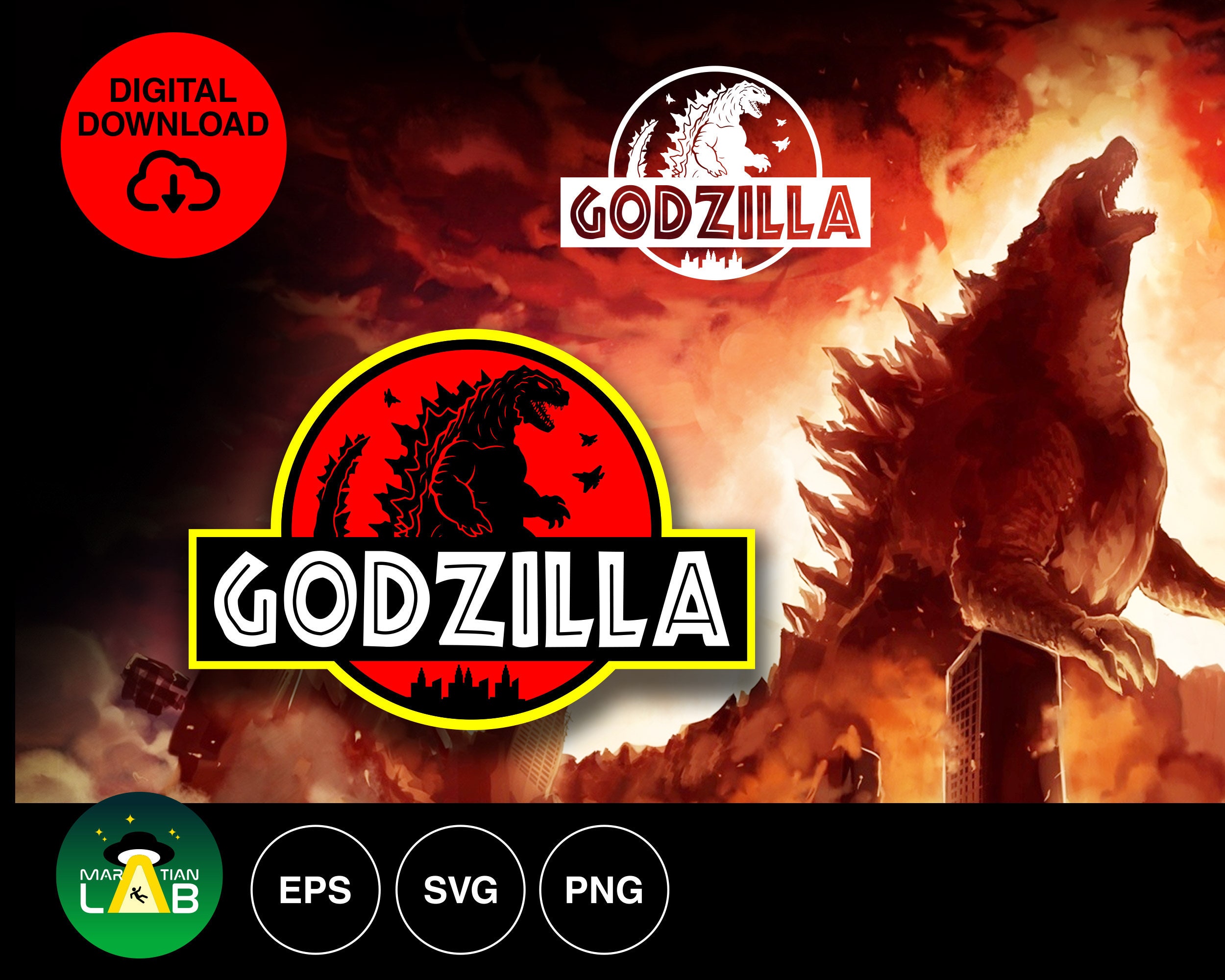 Godzilla Roar Vector | Decal | Stencil Cricut SVG, EPS & PNG File Ready ...