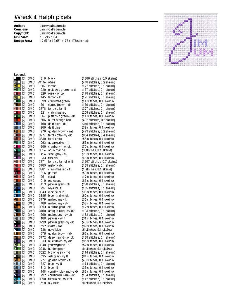 Wreck It Ralph Pixel People Cross Stitch Pattern Chart Graph Poster - Etsy