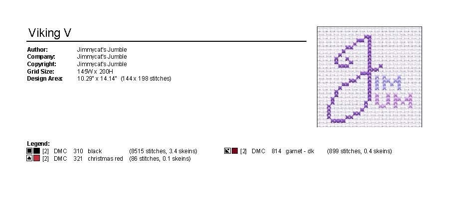 Viking V Logo Cross Stitch Pattern Chart Graph - Etsy