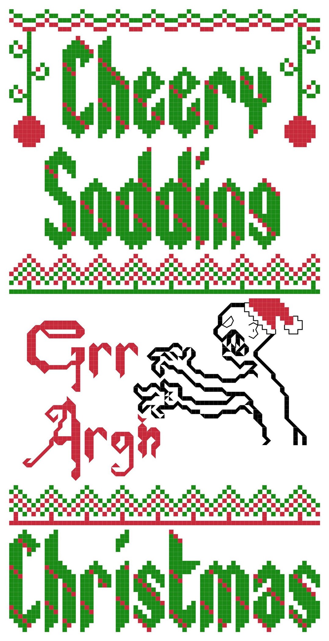 Grr Argh Christmas Cross Stitch Pattern Chart Graph for Stockings - Etsy