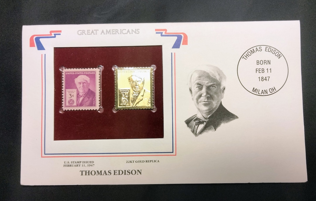 Vintage Thomas Edison 22K Gold Stamp Original Stamp great Americans ...