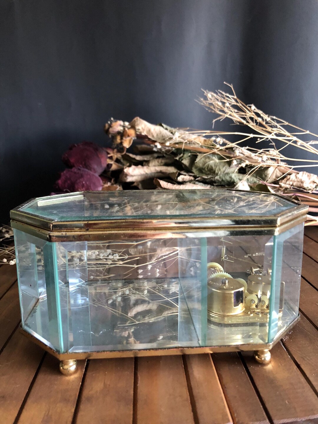 Glass Music Box - Brass Music Box - Jewellery Box - Brass Decor - Music ...