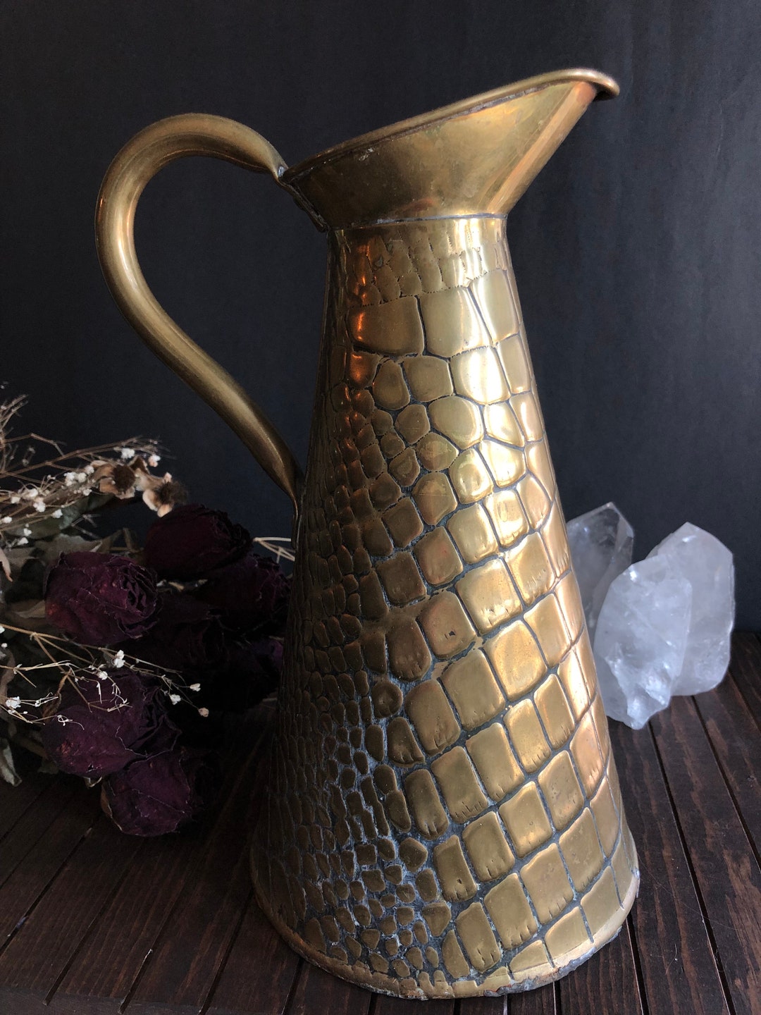 Vintage Brass Vase - Vintage Pitcher Jug Vase - Brass Jug With Handle ...