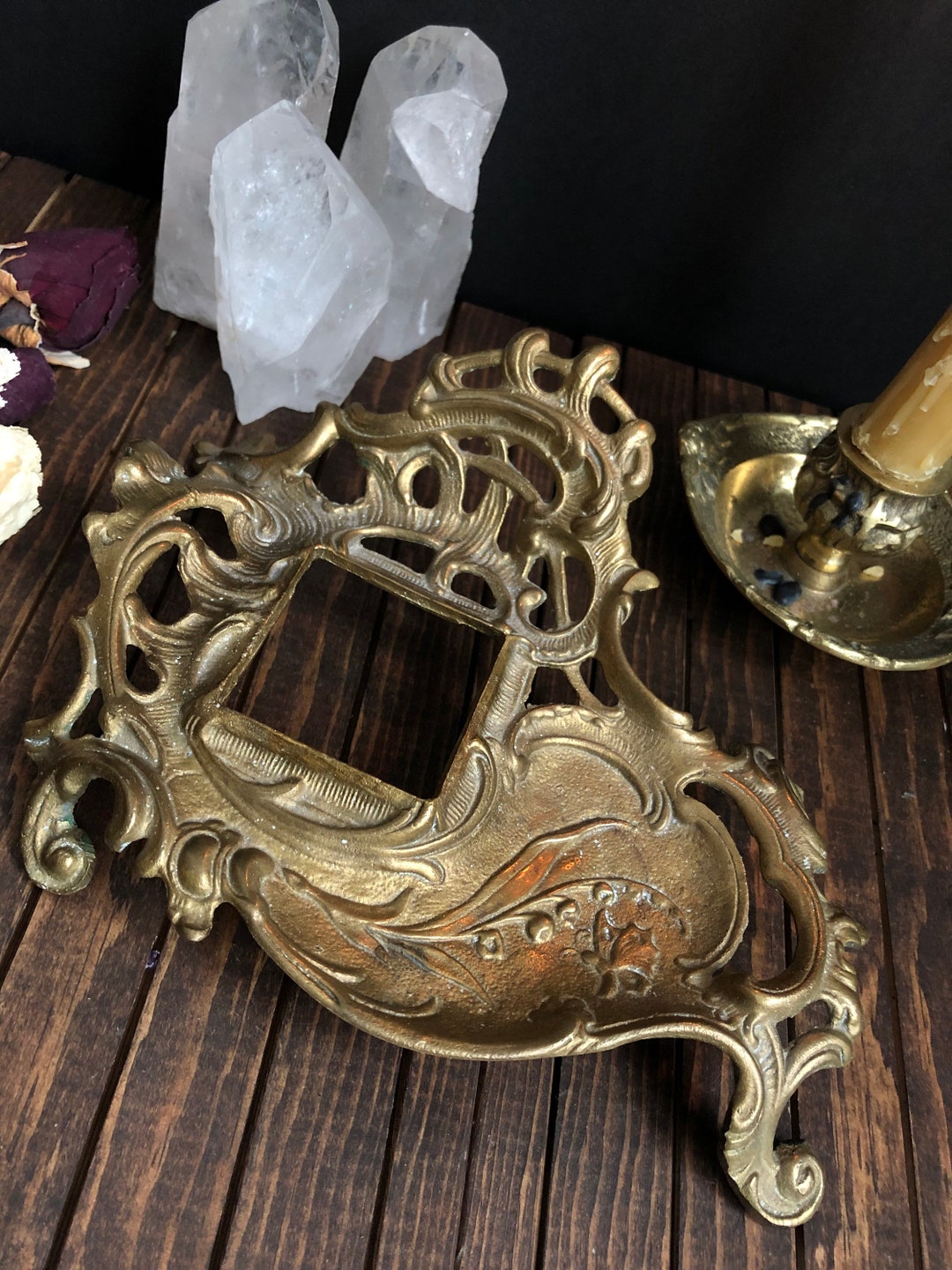 Brass Inkwell Stand - Vintage Brass Inkwell Stand - Ornate Brass ...