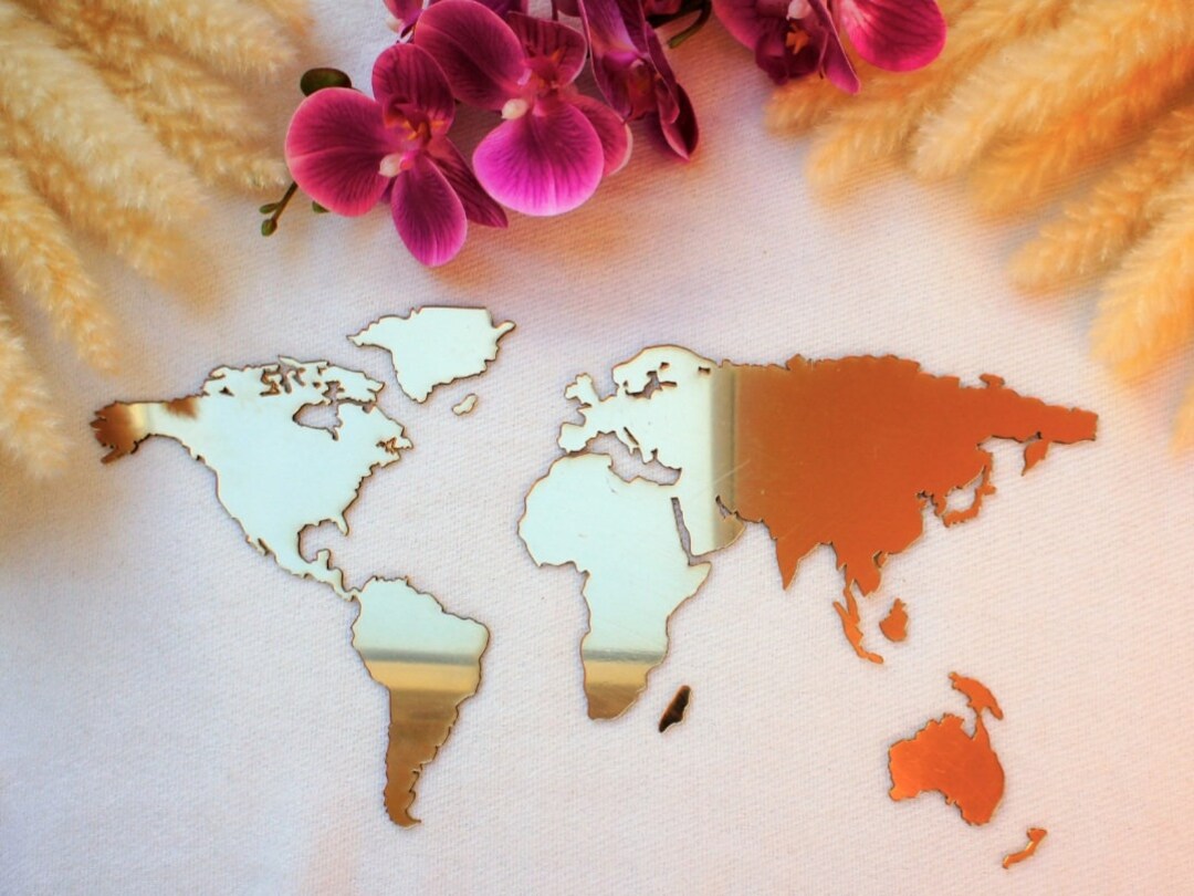 Acrylic Glass World Map Gold - Etsy