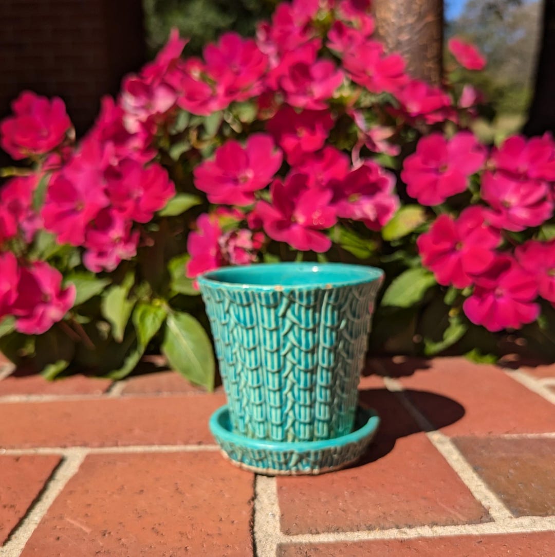 RARE Vintage Nelson Mccoy Fish Scale Planter Aqua Blue Flower Pot With ...