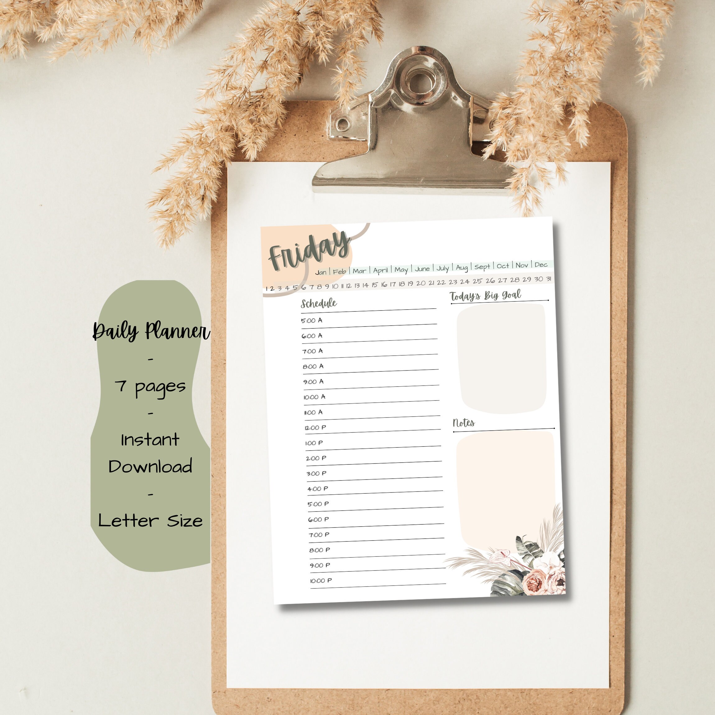 Boho Daily Planner, Printable Boho Daily Planner, Printable Daily ...