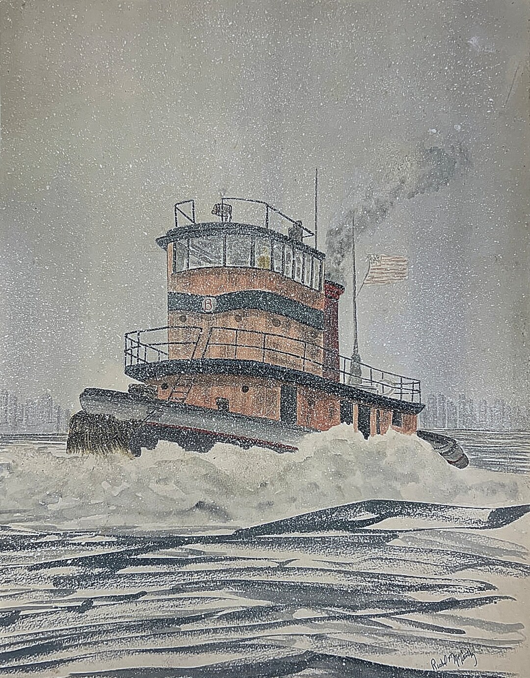 Boston Tug in Snowstorm - Nautical Art Print - Etsy
