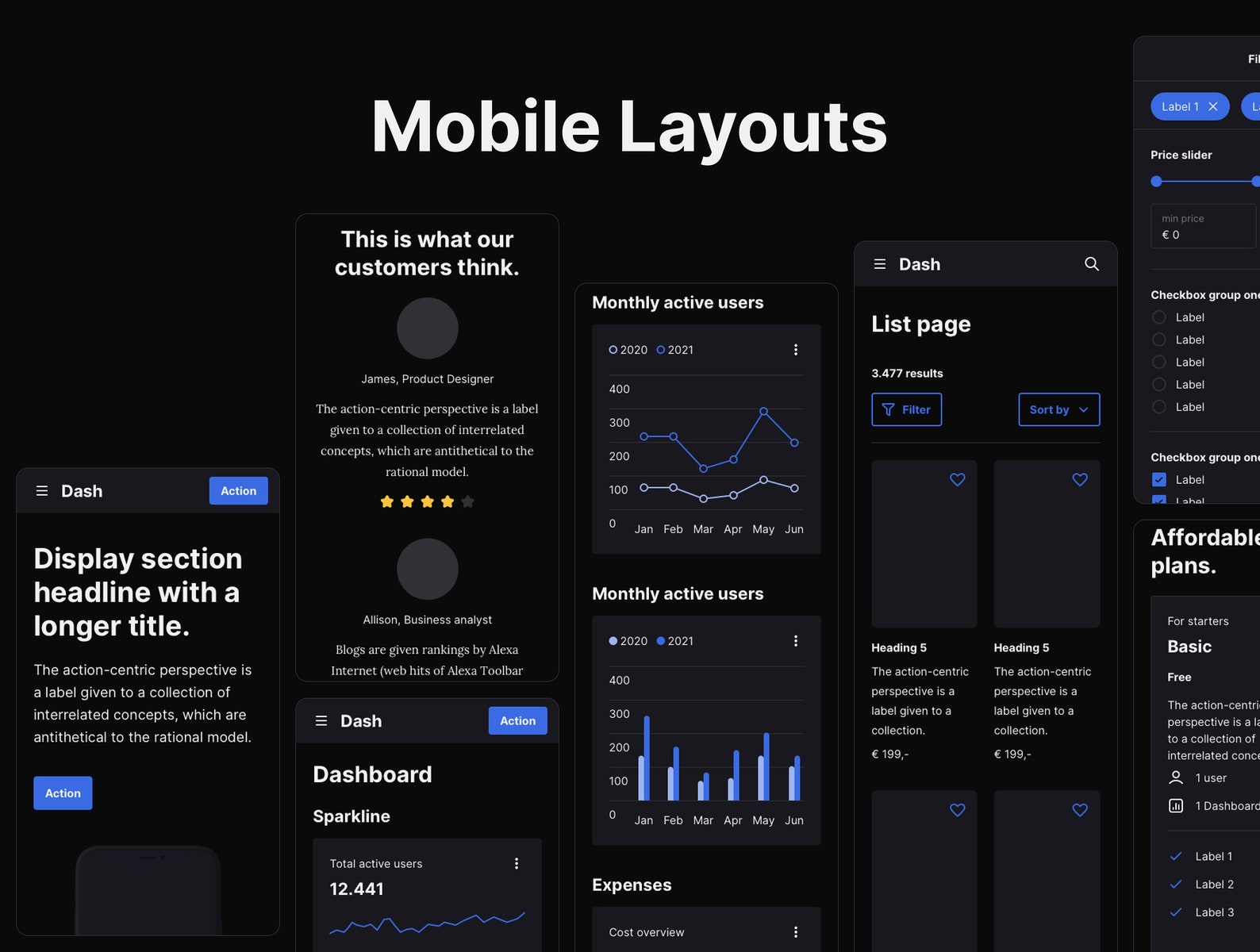 Dash UI Kit - Dark | Full-featured Premium Interface Builder | Website ...