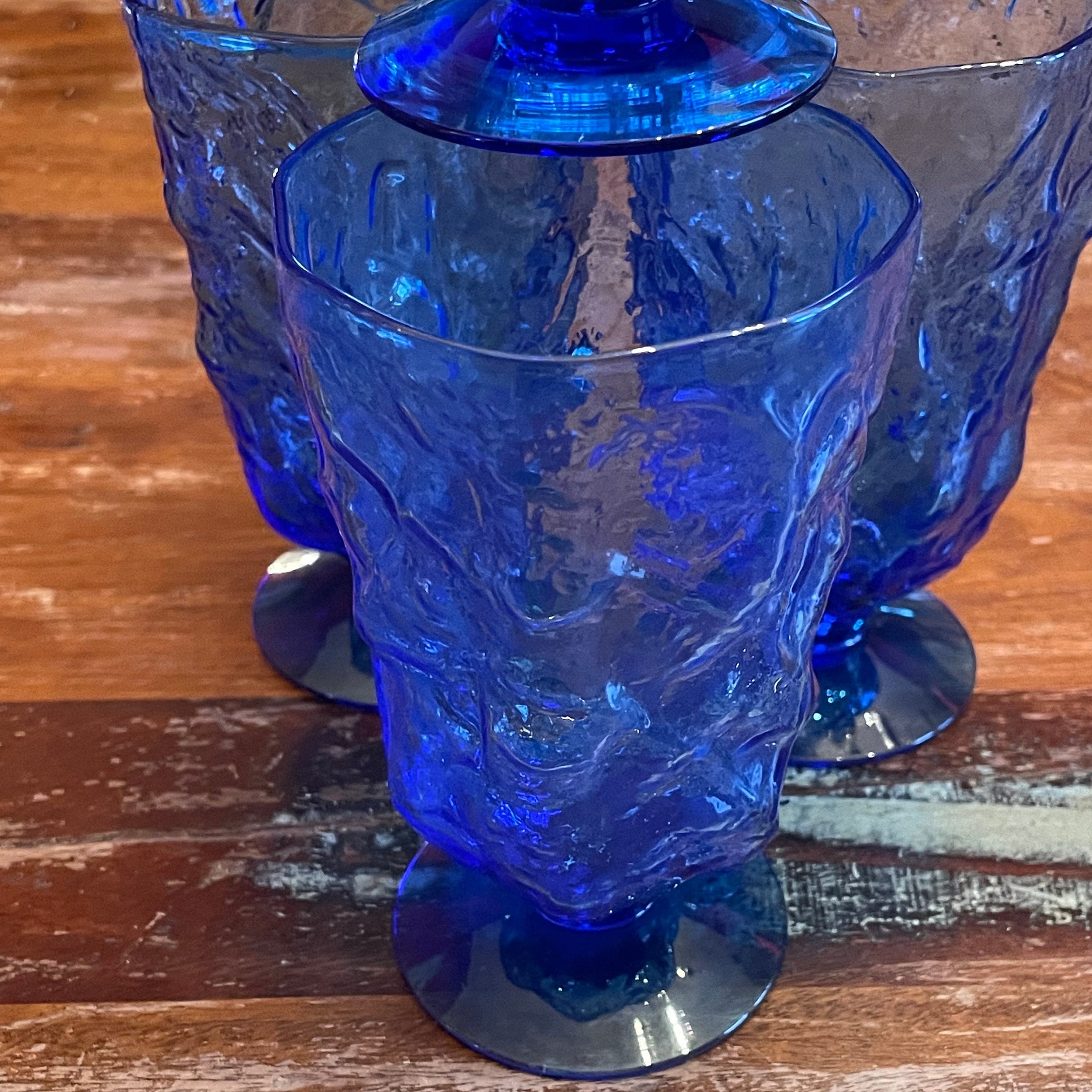 Set of 4 Vintage 1970s Seneca Driftwood Footed Blue Water Glasses Wine ...