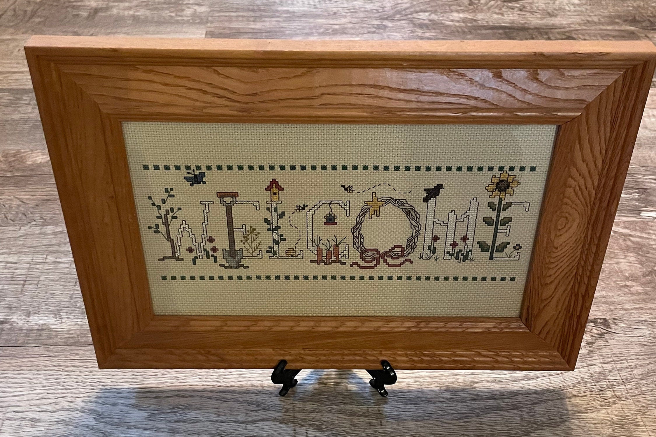 Vintage Framed Finished Cross Stitch Stitchery Welcome Sign Picture ...