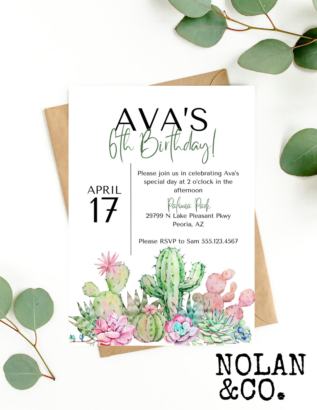 Cactus Birthday Invitation; Cactus Digital Download Invitation; Floral ...