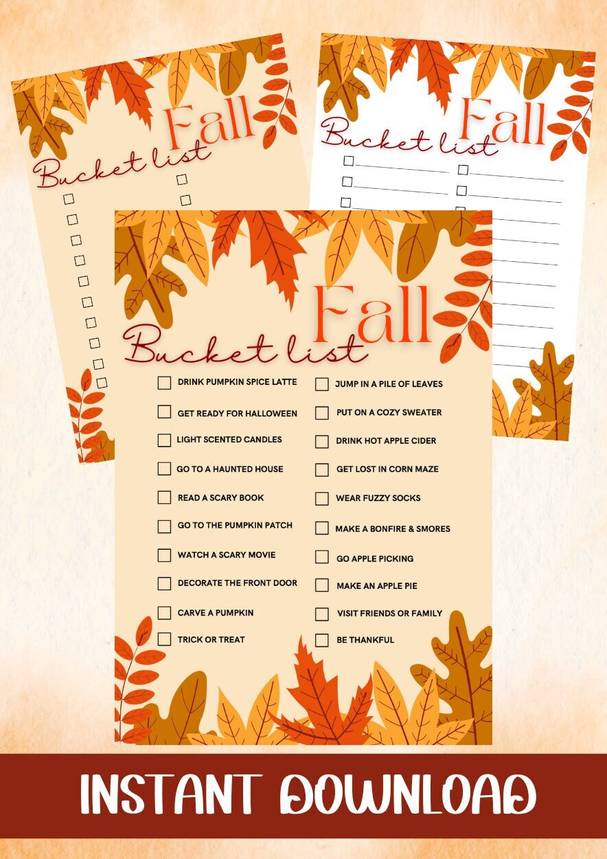 Fall Bucket List Printable, Autumn Bucket List Template, Editable Fall Bucket List, Autumn ...
