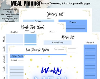 Meal Planner Printable, PDF, Weekly Meal Planner, 8.5 X 11 Size, Meal ...