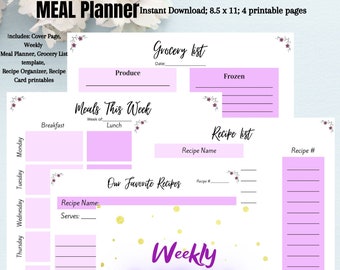 Meal Planner Printable, PDF, Weekly Meal Planner, 8.5 X 11 Size, Meal ...