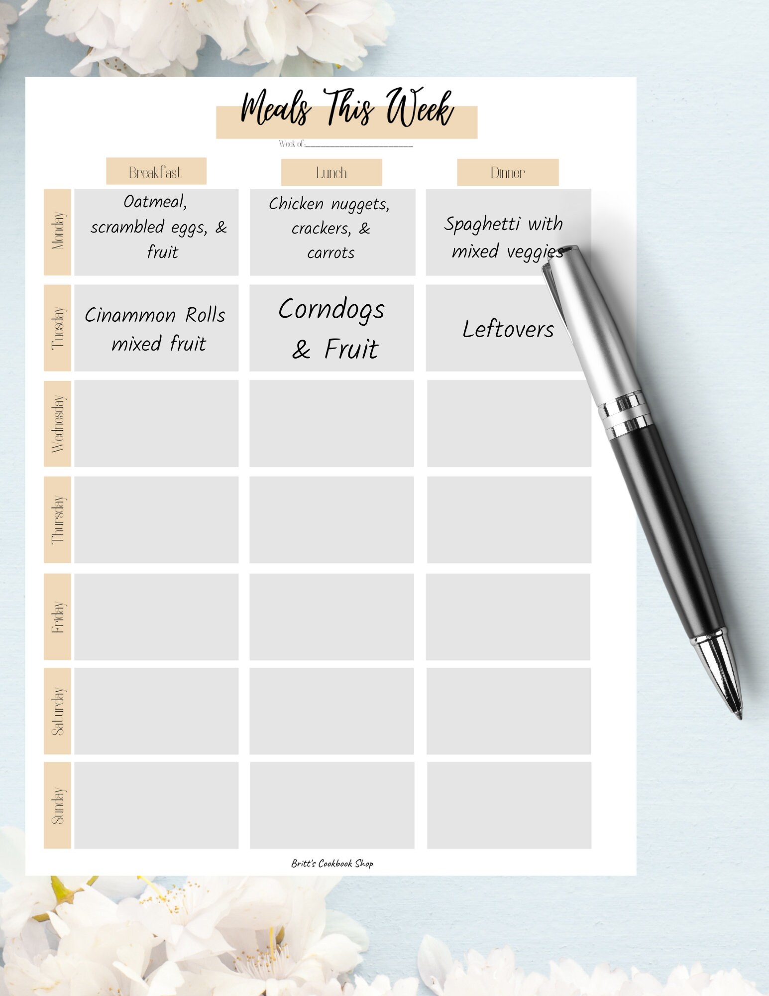 Meal Planner Printable, PDF, Weekly Meal Planner, 8.5 X 11 Size, Meal ...