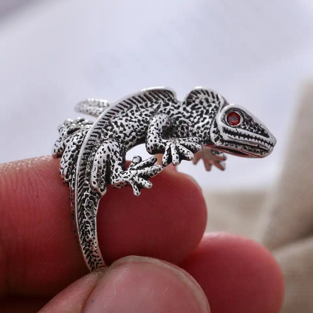Red Eye Lizard Ring Animal Ring Silver Lizard Ring - Etsy