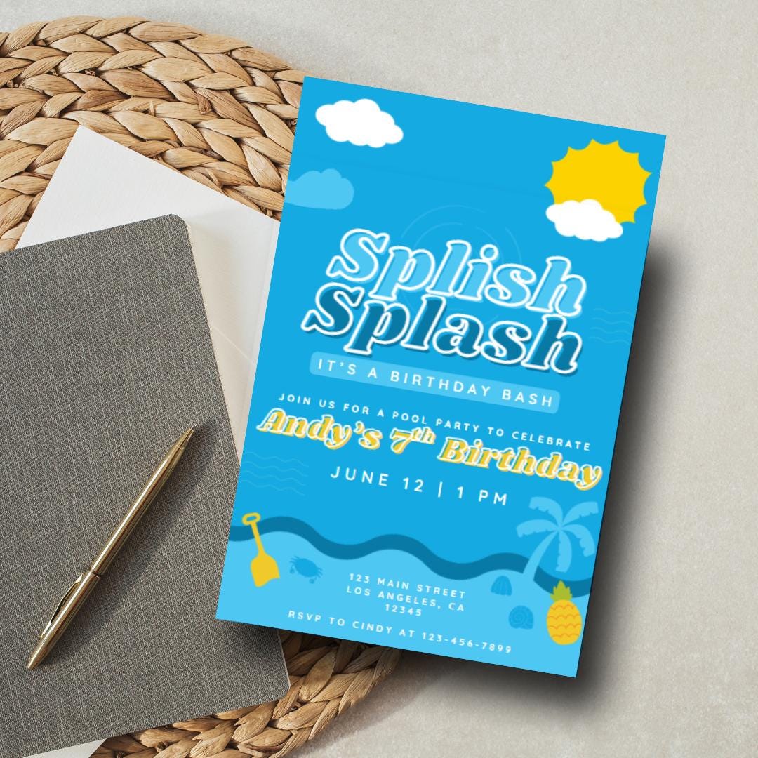 Splish Splash Birthday Invitation, Pool Birthday Invitation, Beach ...