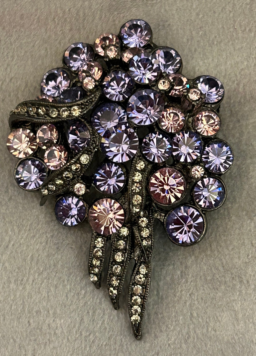 Joan Rivers Flower Bouquet Purple Pink Clear Rhinestones Gunmetal Tone ...