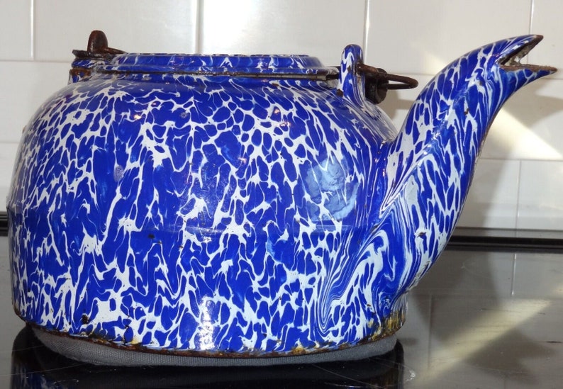 Wrought Iron Range Co Cast Iron Cook Stove Tea Kettle Pot Teapot Blue ...