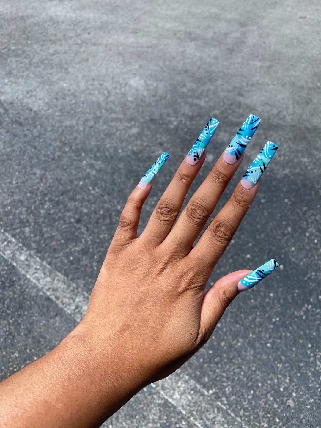90s Nails | 90s Press on Nails | Blue 90s Press on Nails | Blue Nails ...