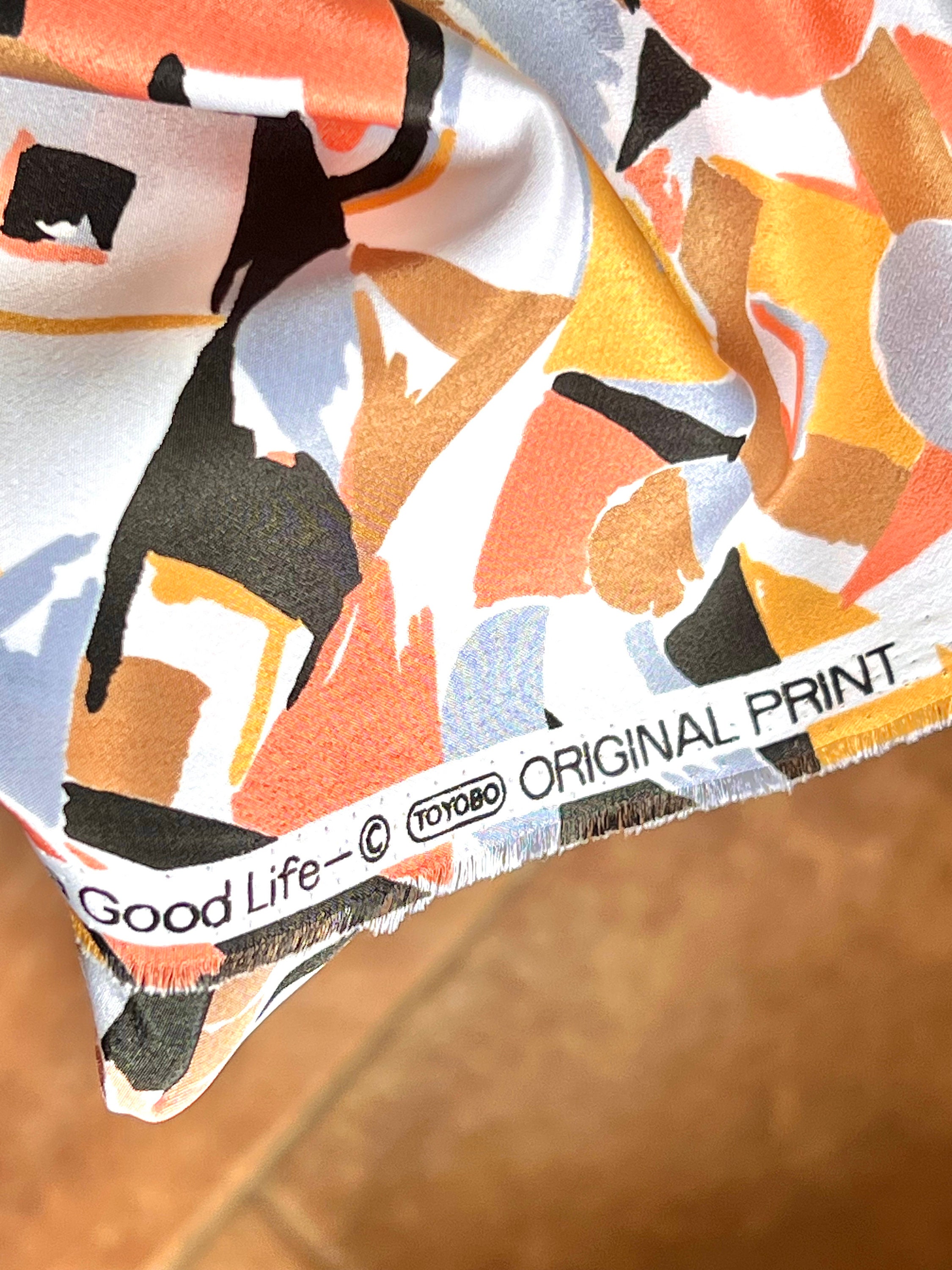 Vintage 80s Toyobo - It’s A Good Life Original Print Poly Crepe Fabric ...