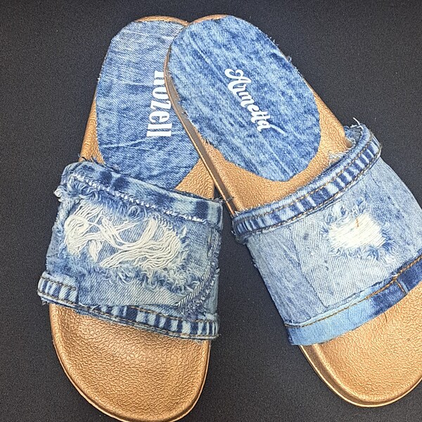 Denim Slides - Etsy