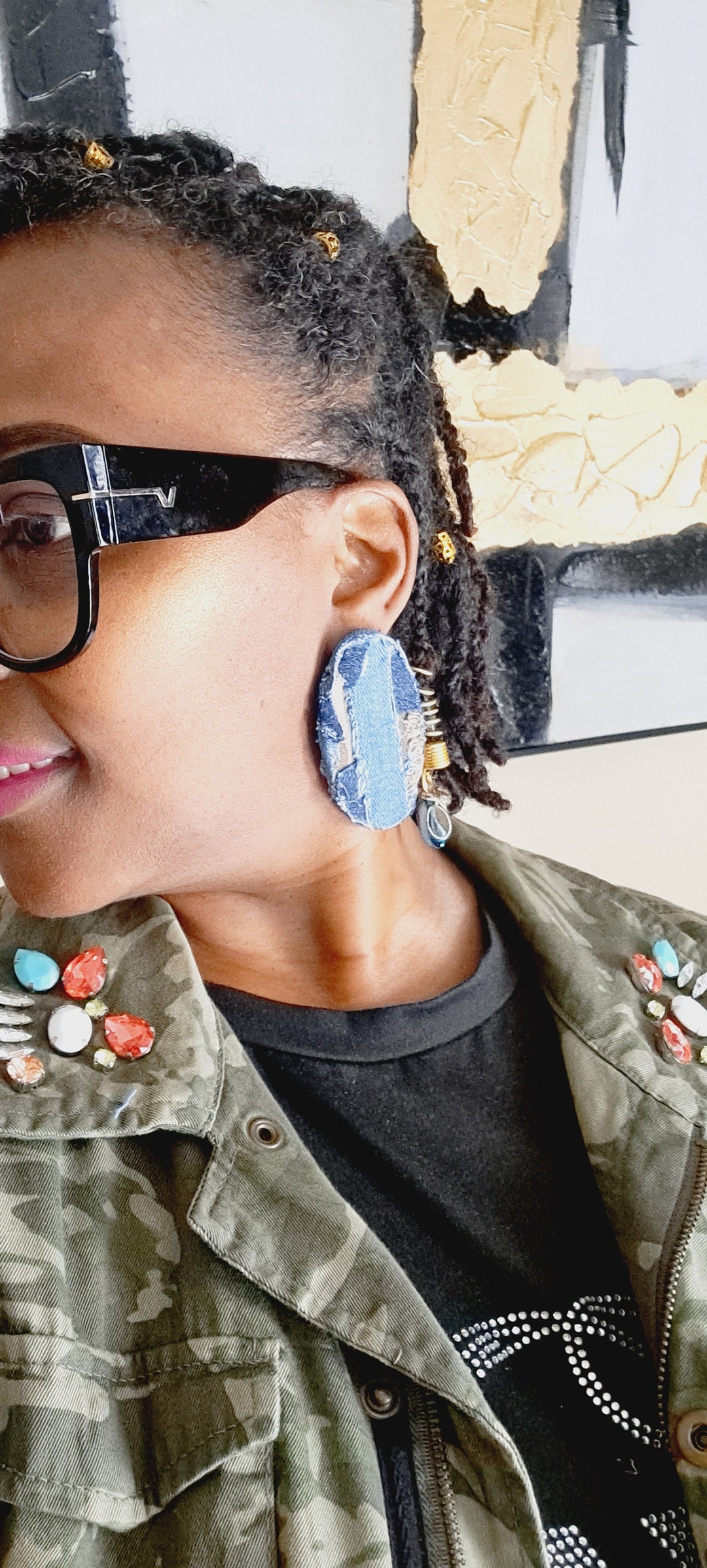 Denim & Camo Earrings, Denim Fringe Earrings, Denim Statement Earrings ...