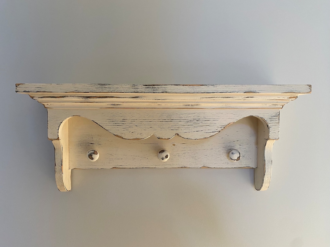 Distressed Country Farmhouse Shelf With Knobs - Primitive Shelf ...