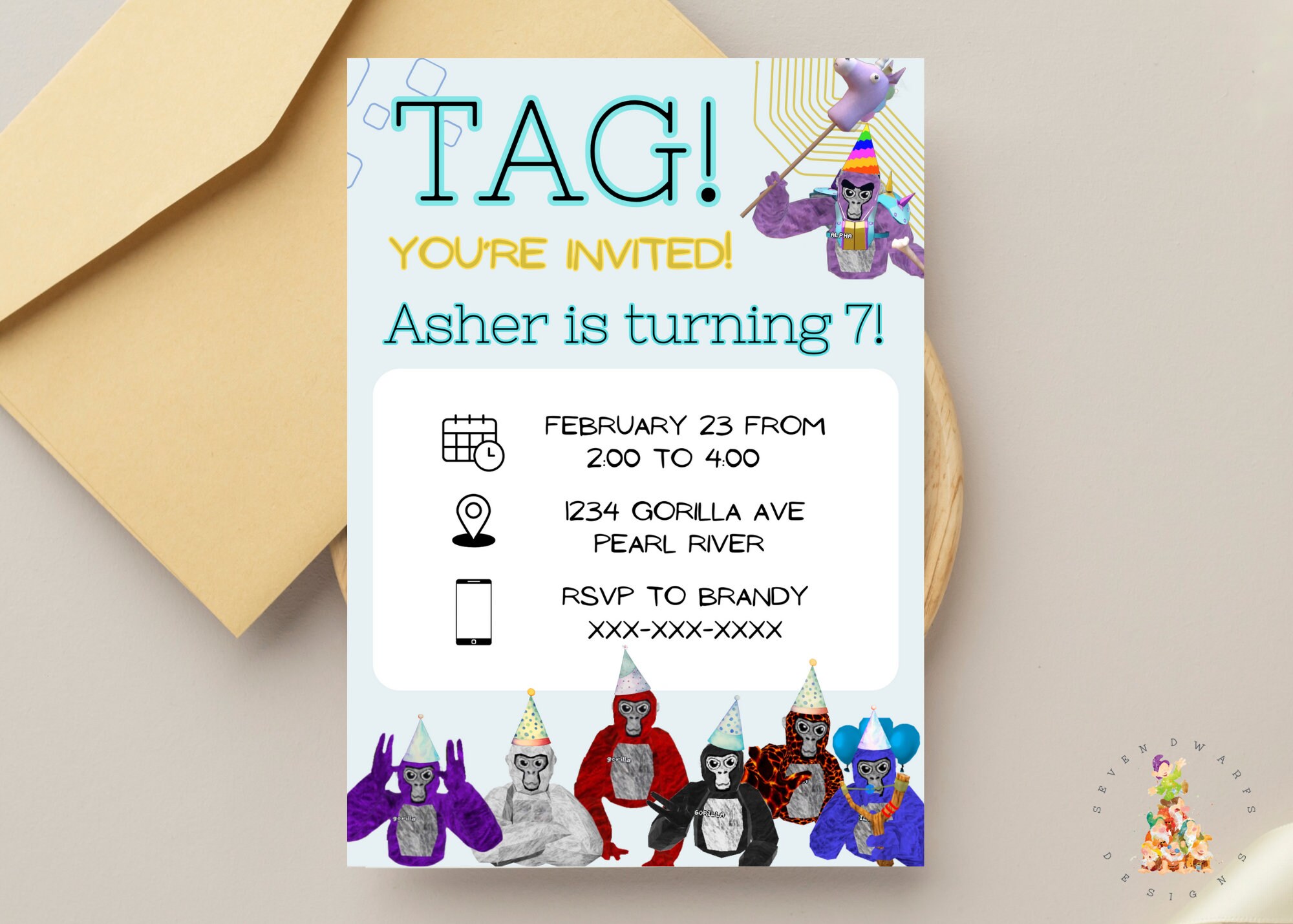 Gorilla Tag Party. Invitation. VR. Birthday. Digital Invitation ...