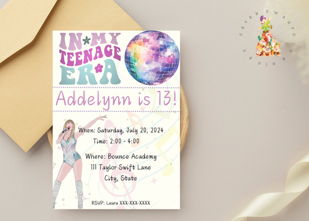 Taylor Swift Party. Swiftie. Invitation. in My Teenage Era. Birthday ...